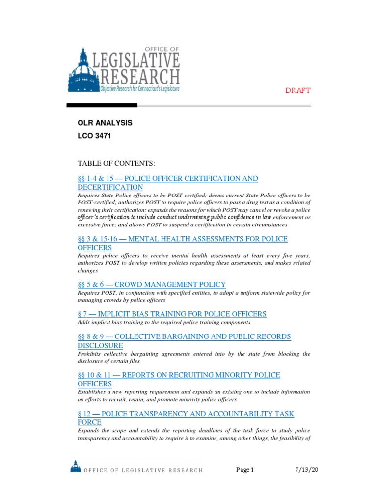OLR Bill Analysis On LCO No. 3471 | PDF | Police Officer | Police