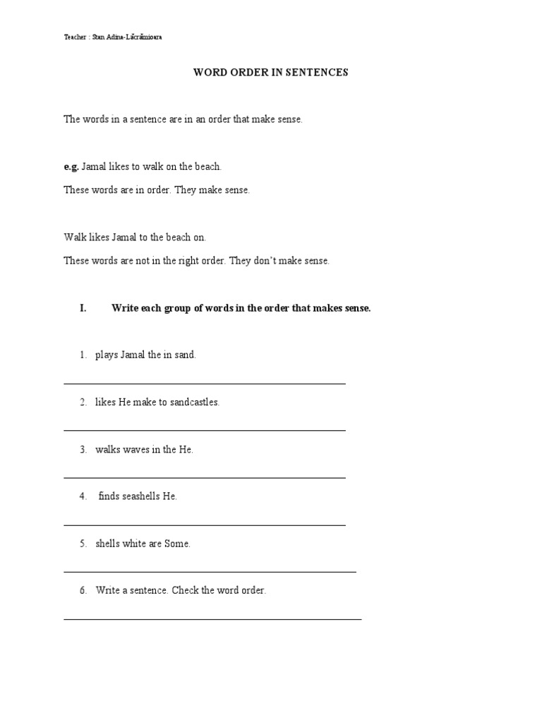 Word Order Exercises for Students | PDF | Language Arts & Discipline ...