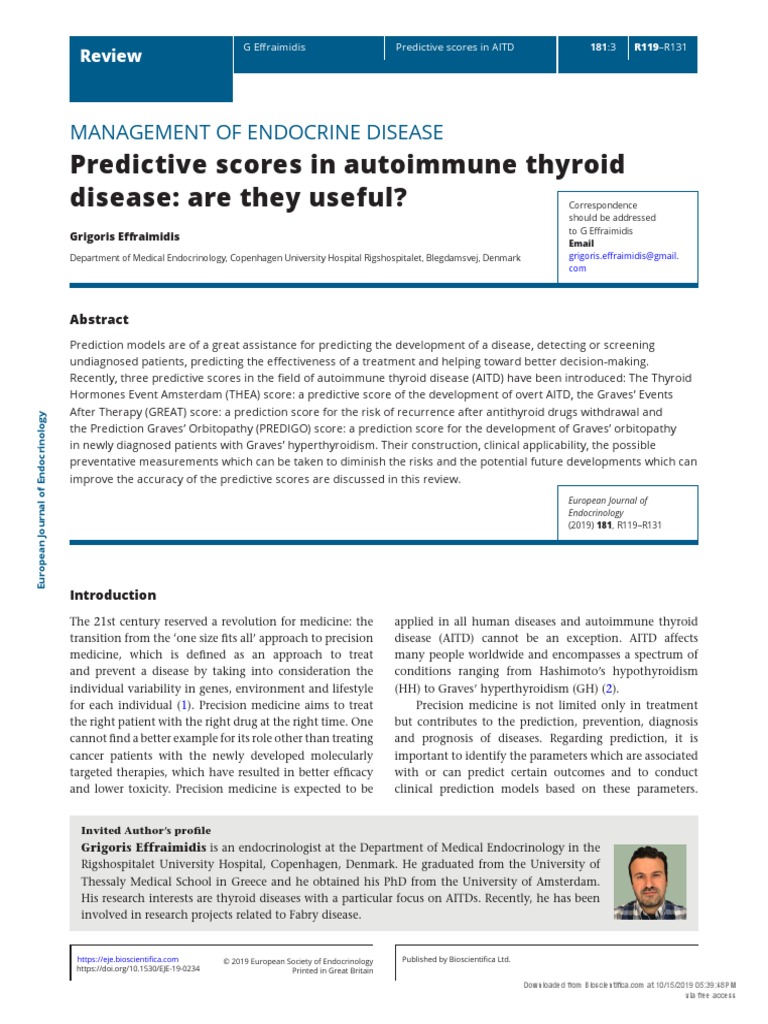 31137010: MANAGEMENT OF ENDOCRINE DISEASE Predictive Scores in ...