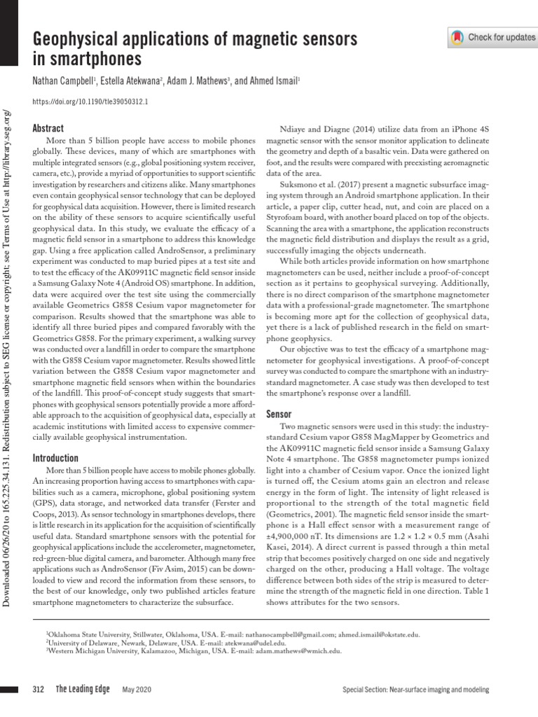 Geophysical Applications of Magnetic Sensors in Smartphones | PDF ...