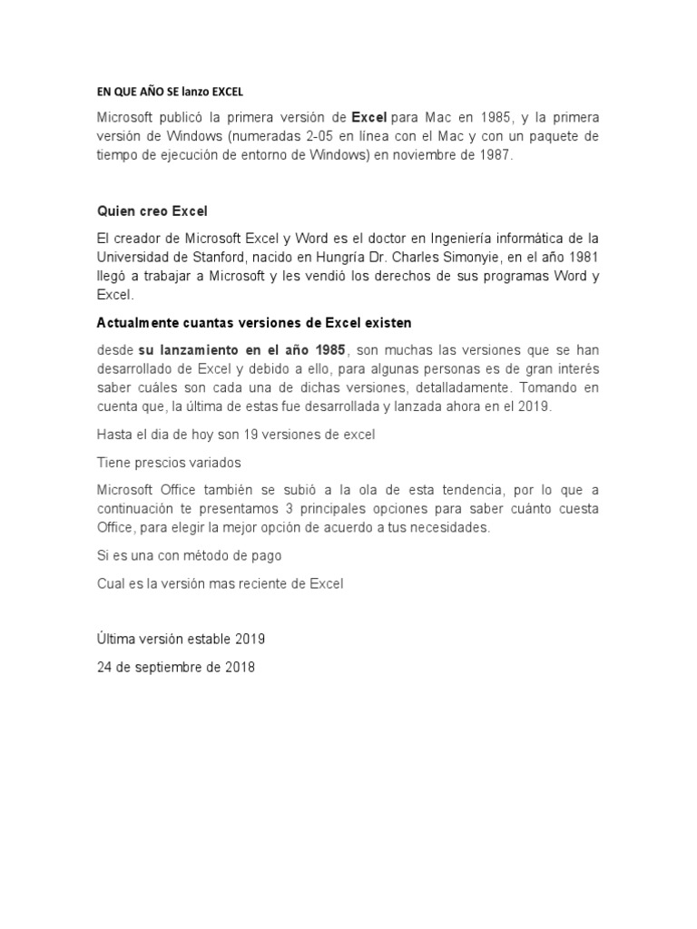 La historia de Excel desde su lanzamiento en 1985 hasta su versión más ...