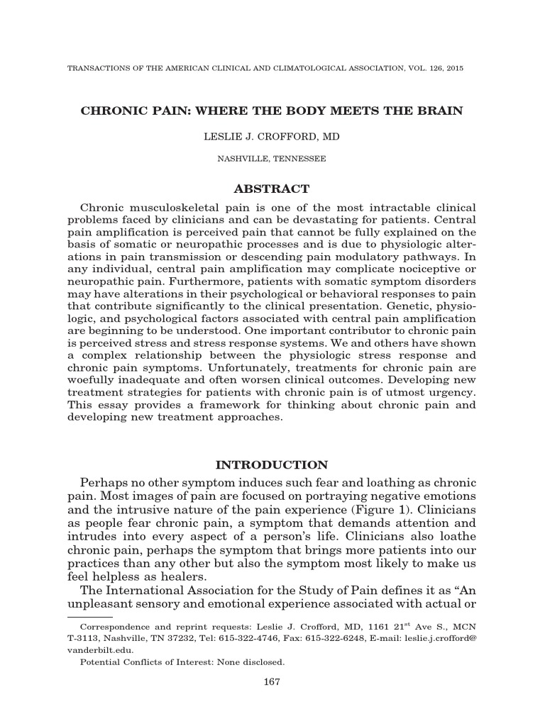 Chronic Pain Where The Body Meets The Brain - Leslie J. Crofford - 2015 ...