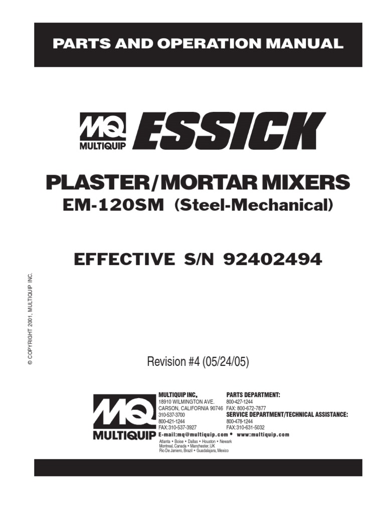 Essick Mortar Mixers | PDF | Clutch | Bearing (Mechanical)