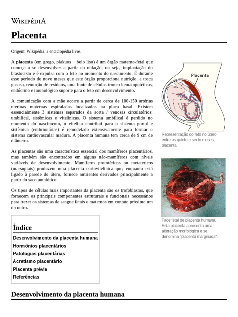 Desenvolvimento e estrutura da placenta humana | PDF | Placenta ...