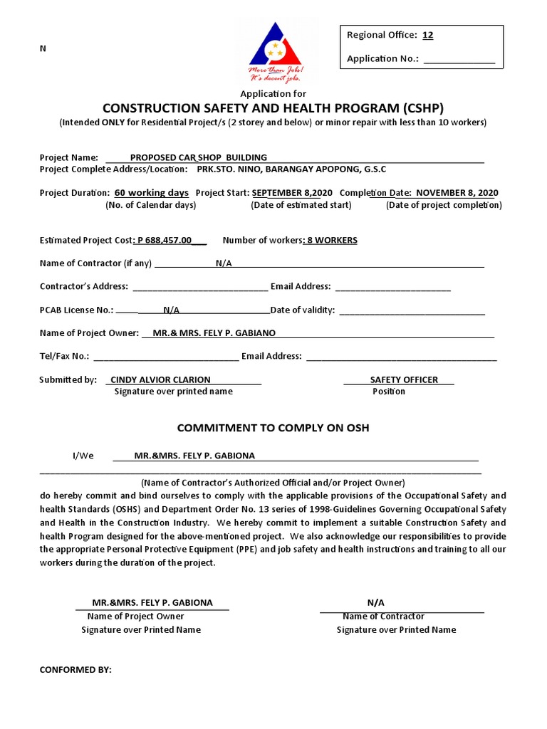 Cshp Dole Comprehensive Construction Safety And Health Program (CSHP