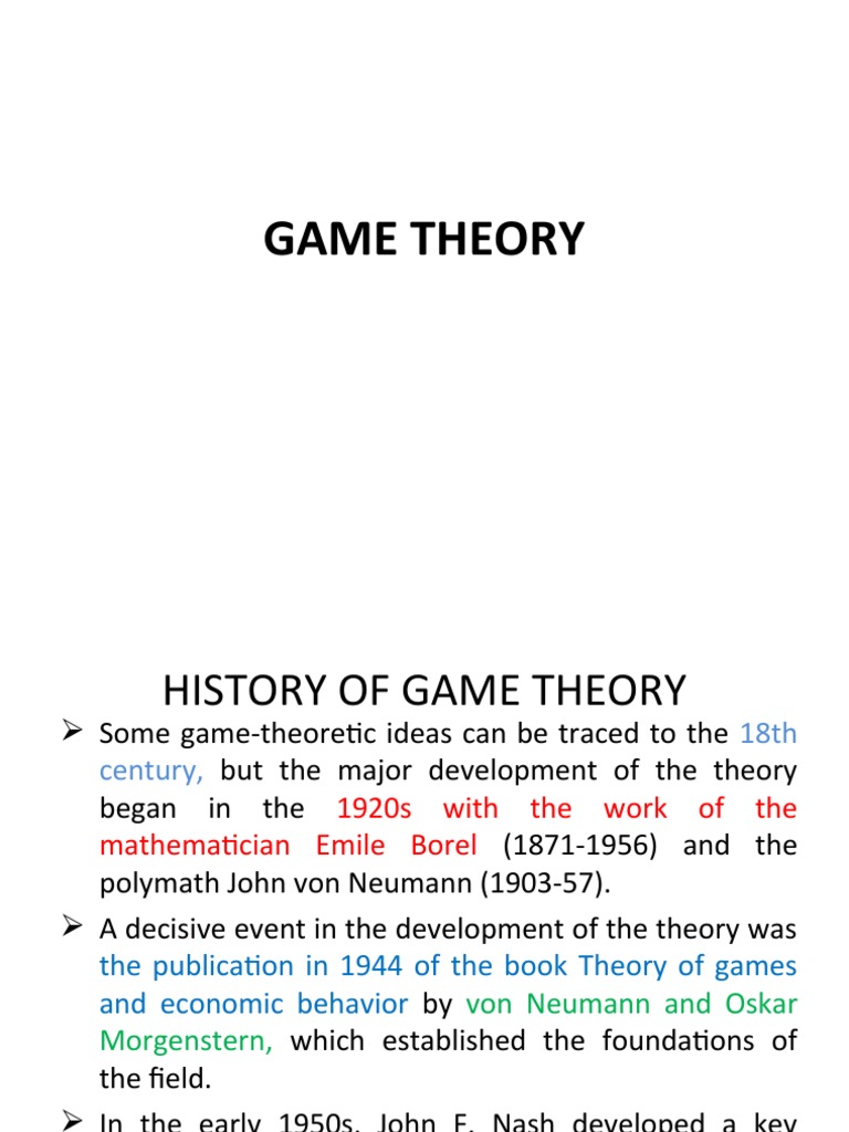 History and Concepts of Game Theory | PDF | Game Theory | Economics Of ...