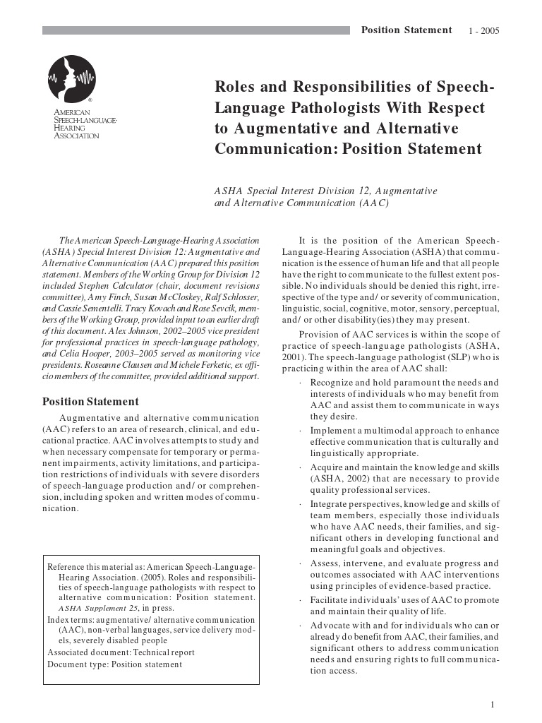 AAC - Roles & Responsibilities of SLP | PDF | Speech | Applied Psychology
