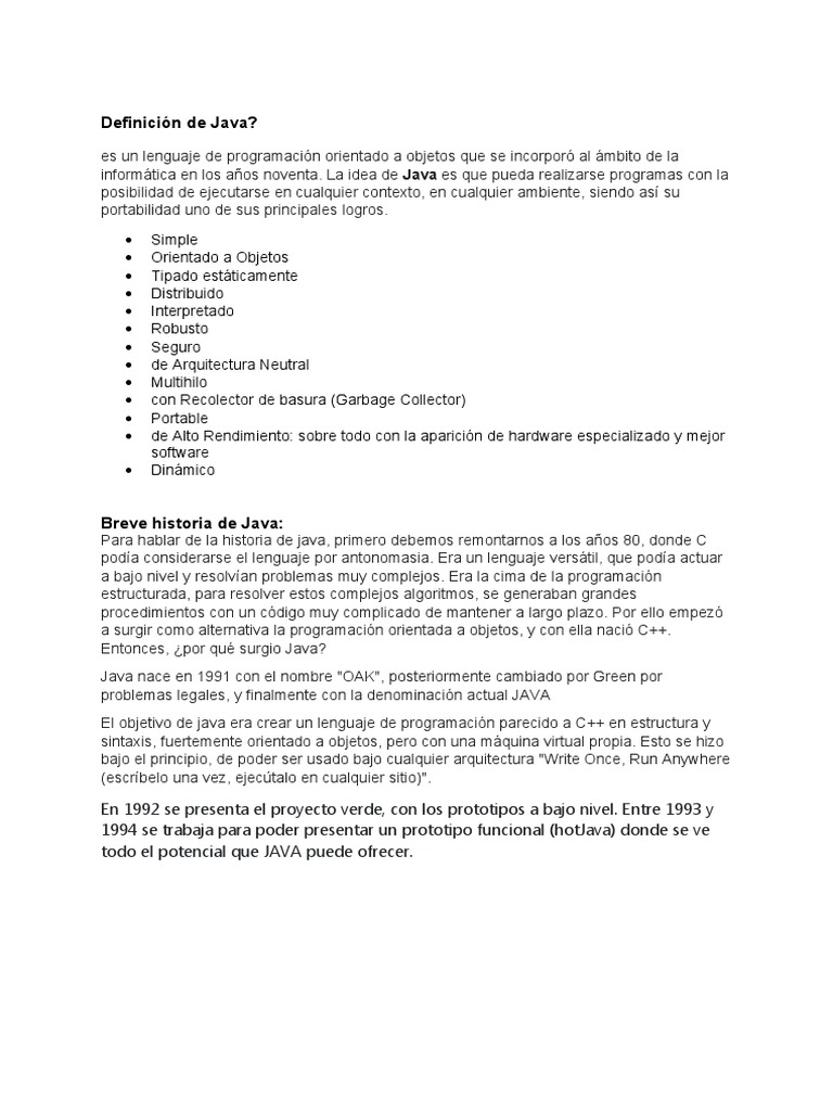 Historia y Características de Java | PDF | máquina virtual de Java | Java (lenguaje de programación)