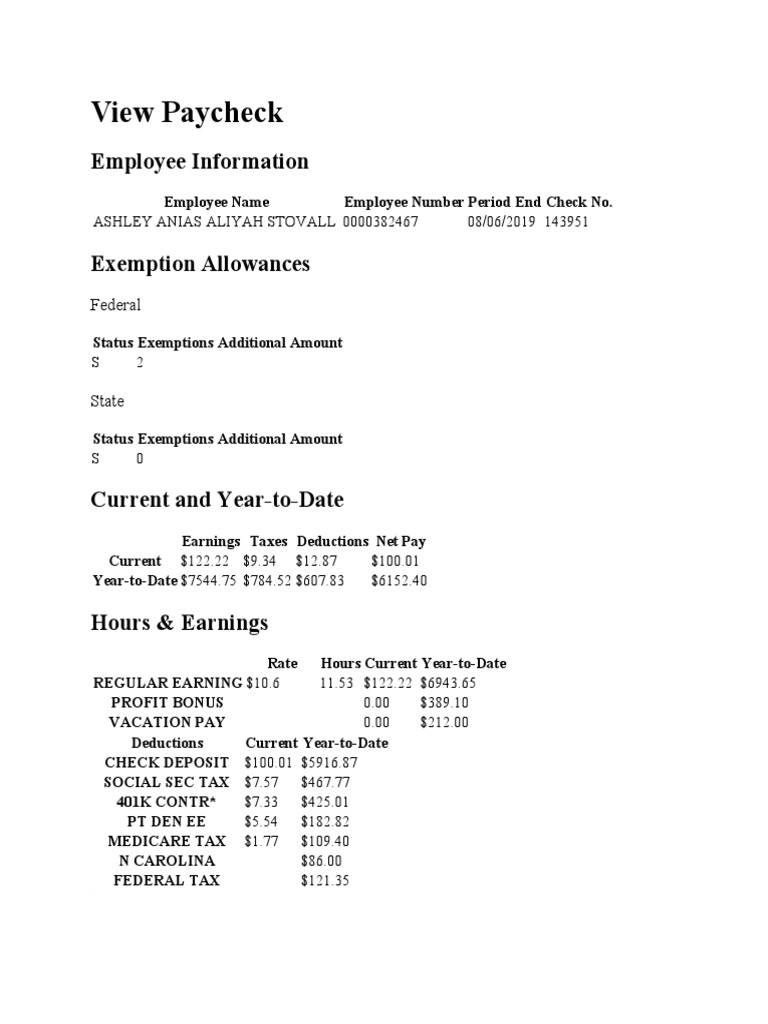 View Paycheck: Employee Information | PDF