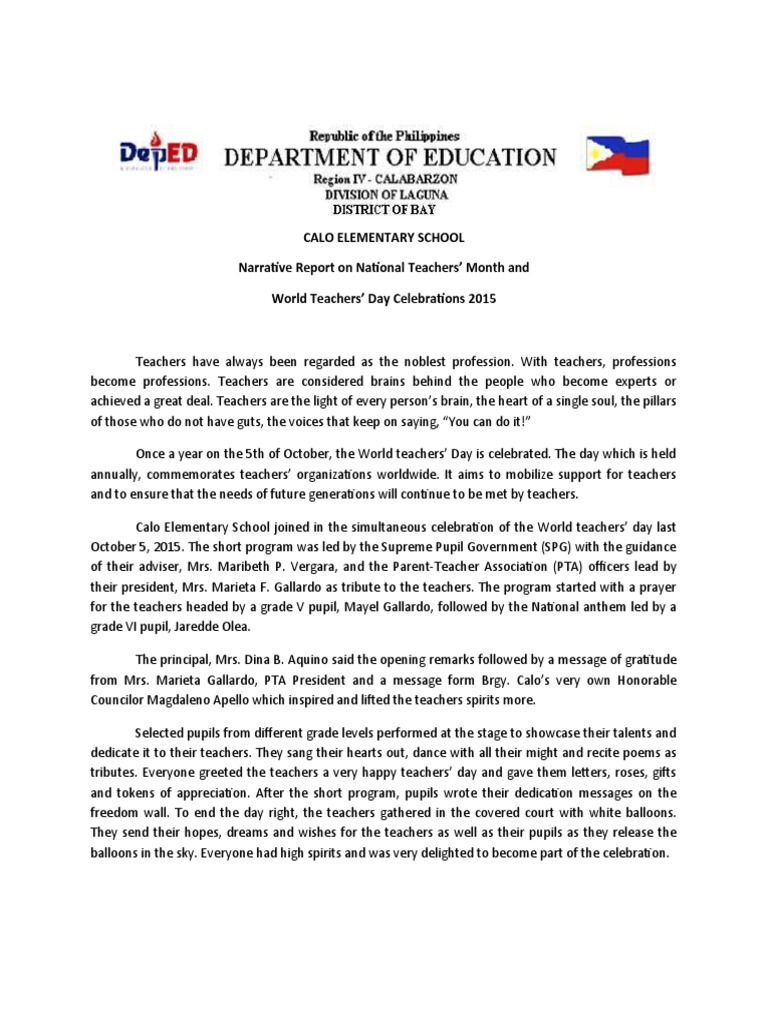 Narrative Report On Teachers Day | PDF
