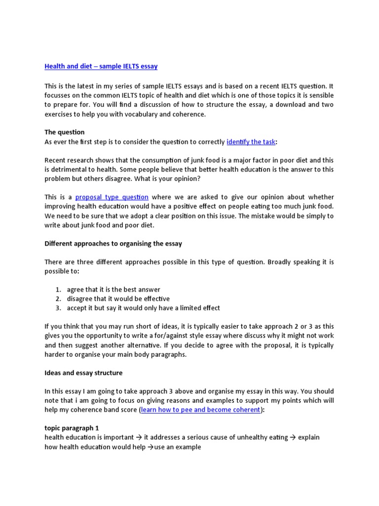 Health and Diet - Sample IELTS Essay: The Question | PDF | Immigration ...