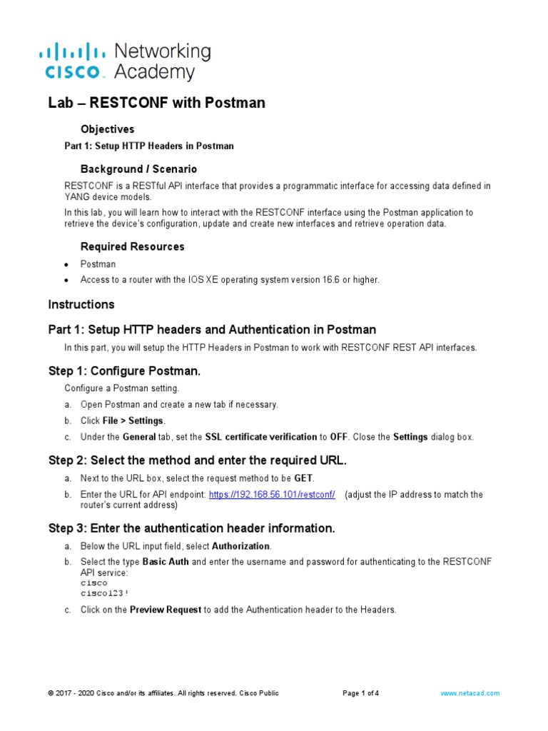 24 Lab Restconf With Postman Pdf Application Programming Interface Representational 