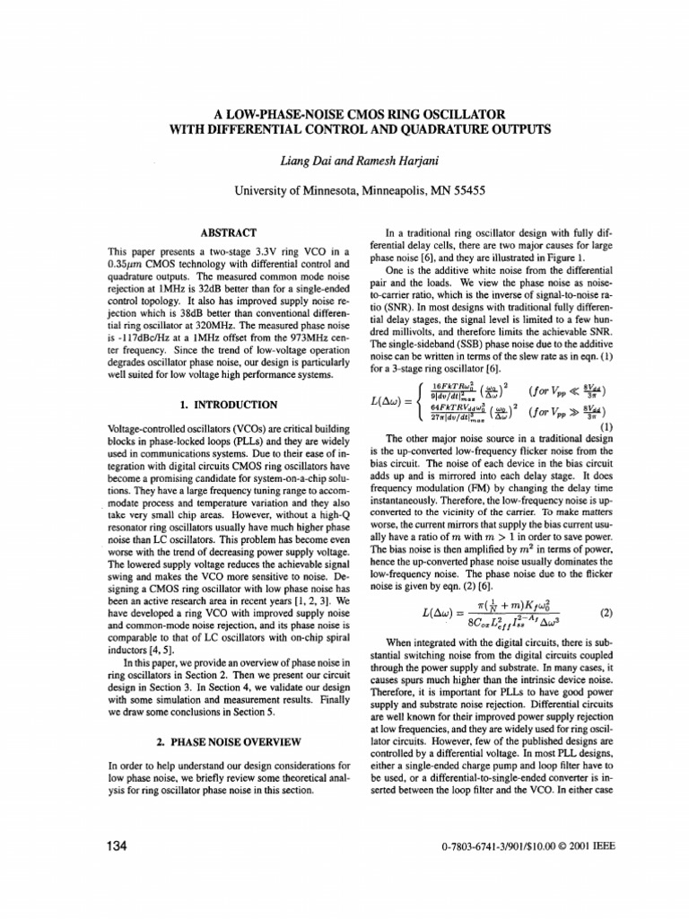 A Lowphasenoise Cmos Ring Oscillator With Differential Control A Pdf Frequency Modulation