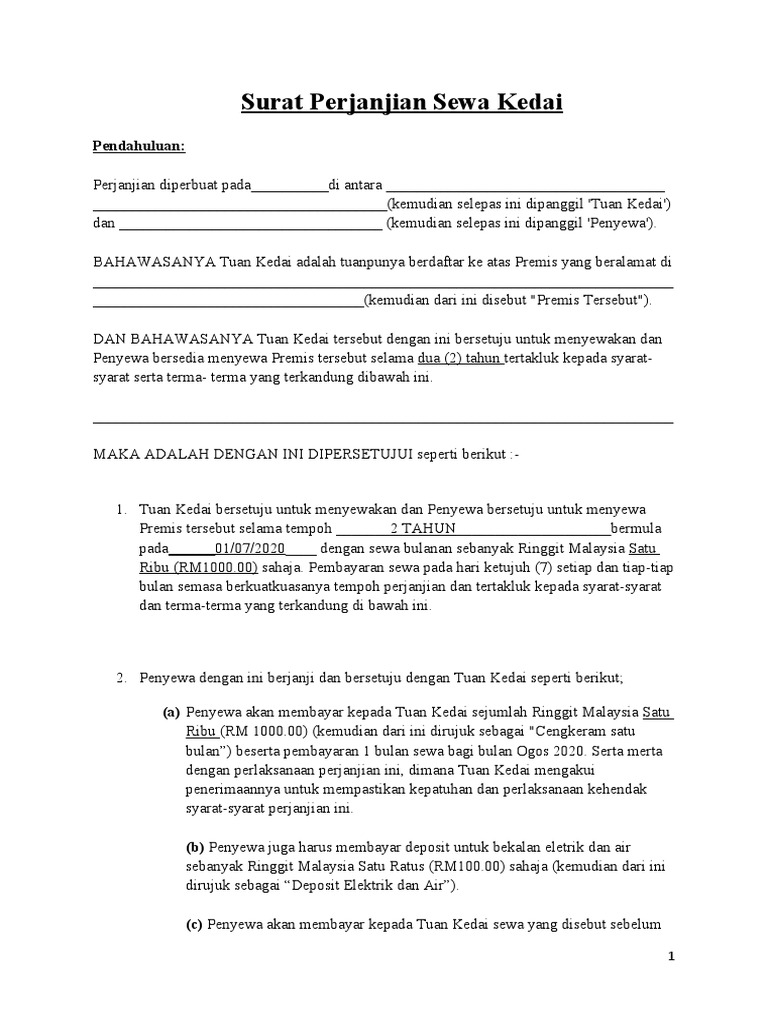 Surat-Perjanjian-Sewa-Kedai PADUKRAFT | PDF