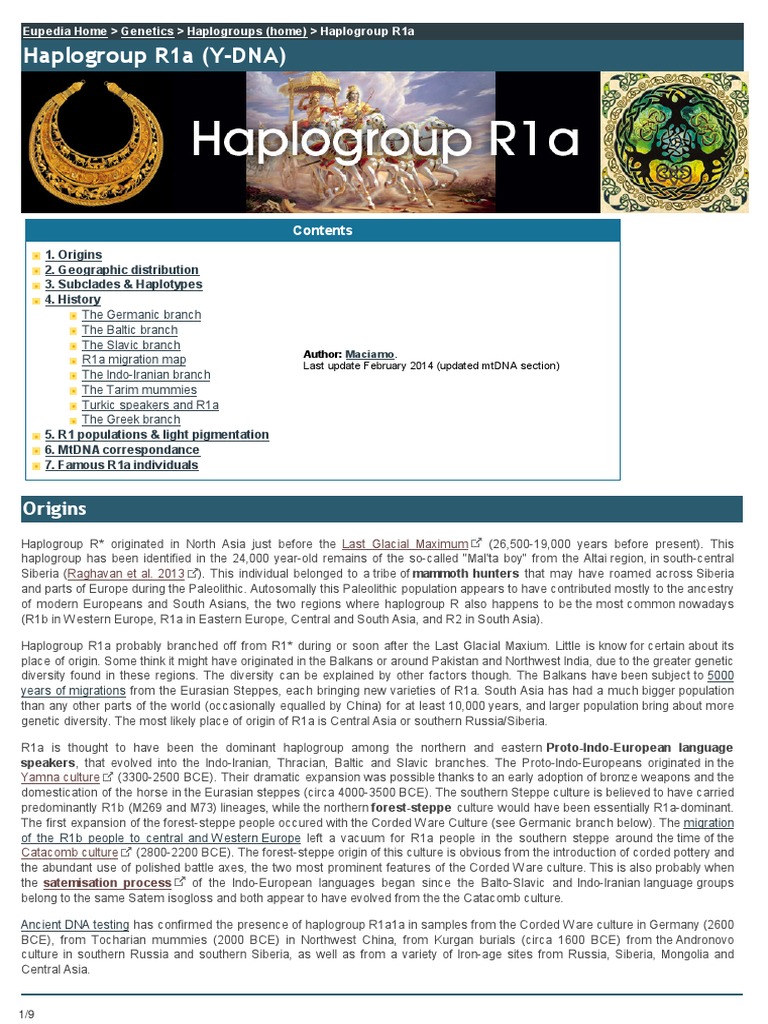 Origins and History of Haplogroup R1a Y PDF | Download Free PDF ...