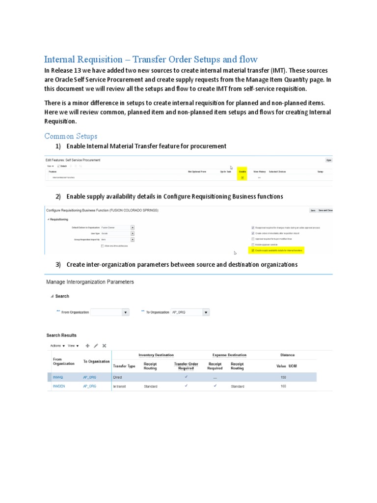 Internal Requisition - Transfer Order Setups and Flow | PDF ...