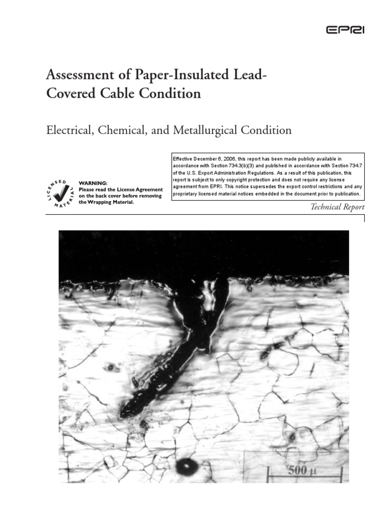 Assessment of Paper-Insulated Lead-Covered Cable Condition PDF | PDF ...