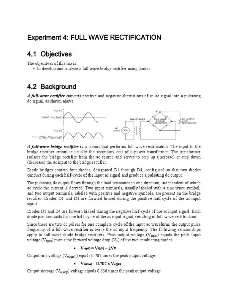 Electronics - Lab - Manual 4 | PDF | Rectifier | Alternating Current