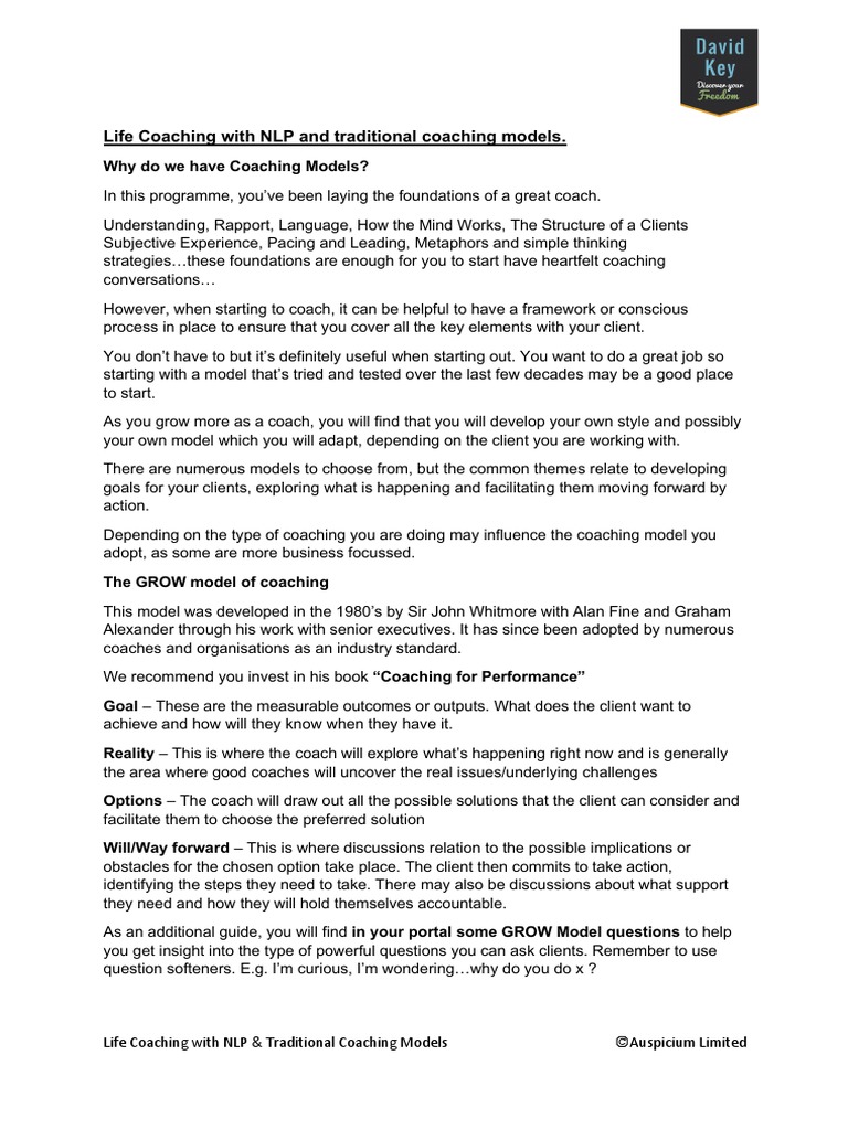 Life Coaching With NLP and Traditional Coaching Models | PDF | Neuro ...