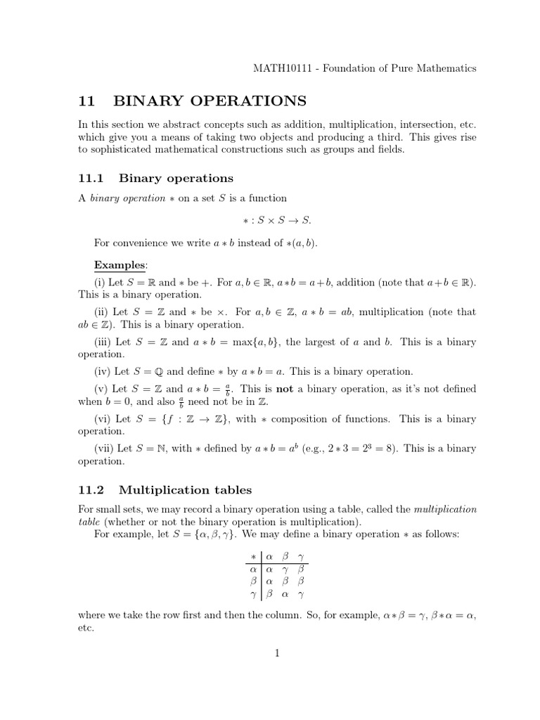 11.1 Binary Operations | Download Free PDF | Group (Mathematics) | Field (Mathematics)