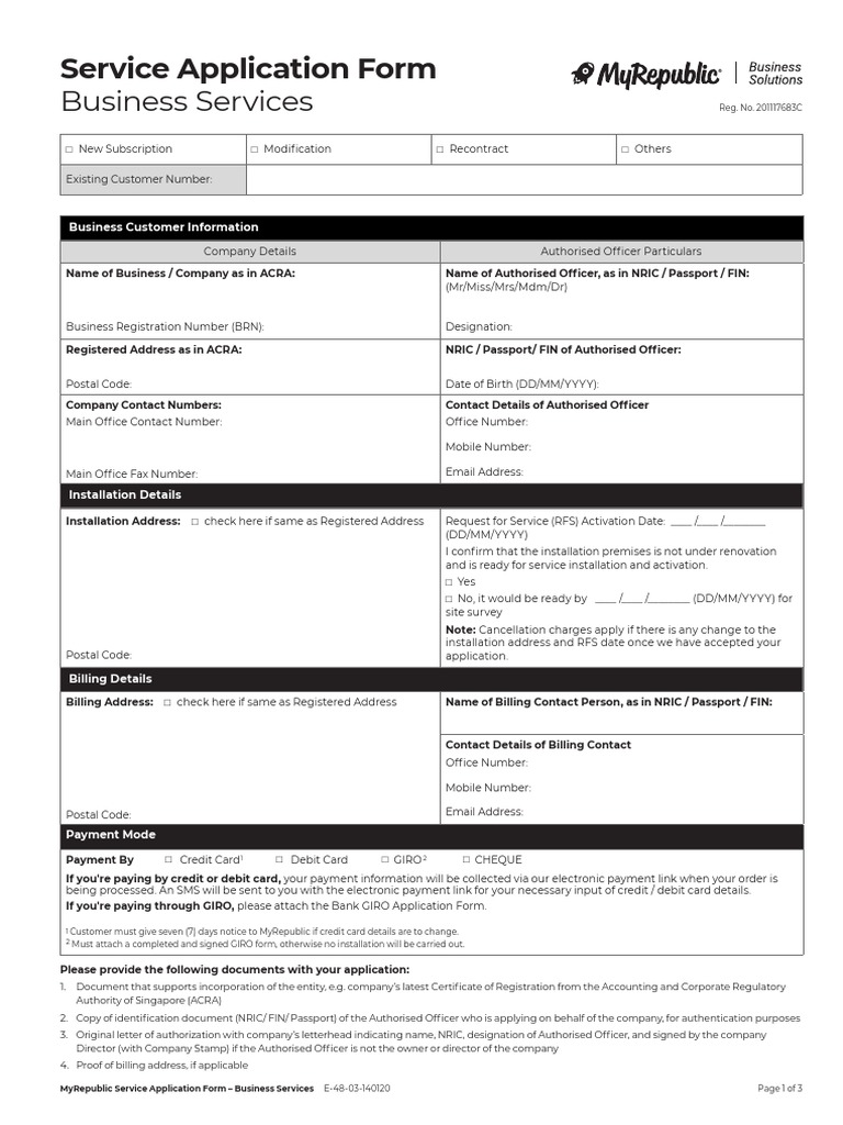 My Republic Application Form | PDF | Payments | Credit Card