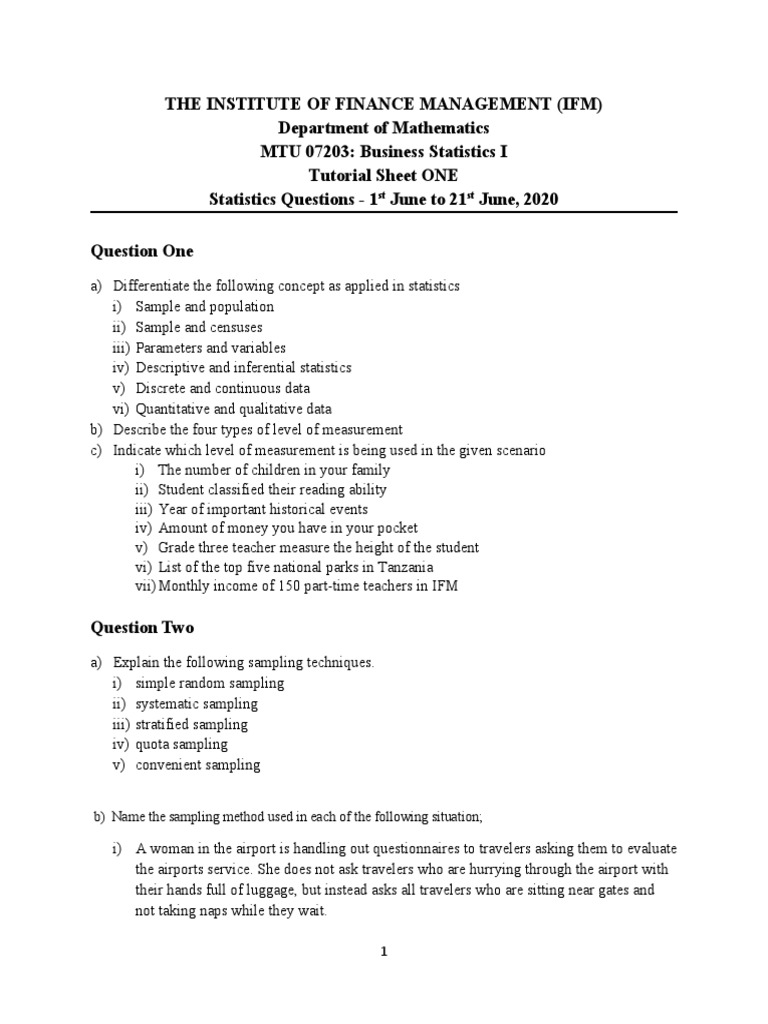 Tutorial1 (Introduction To Statistics) | PDF | Mode (Statistics) | Statistics