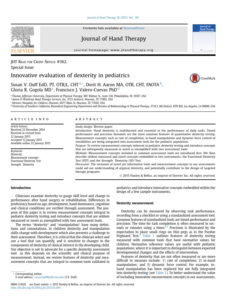 Innovative pediatric dexterity tests | PDF | Force
