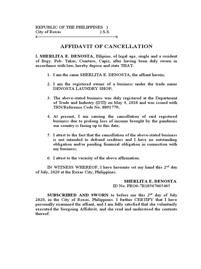 Affidavit of Cancellation DTI | PDF