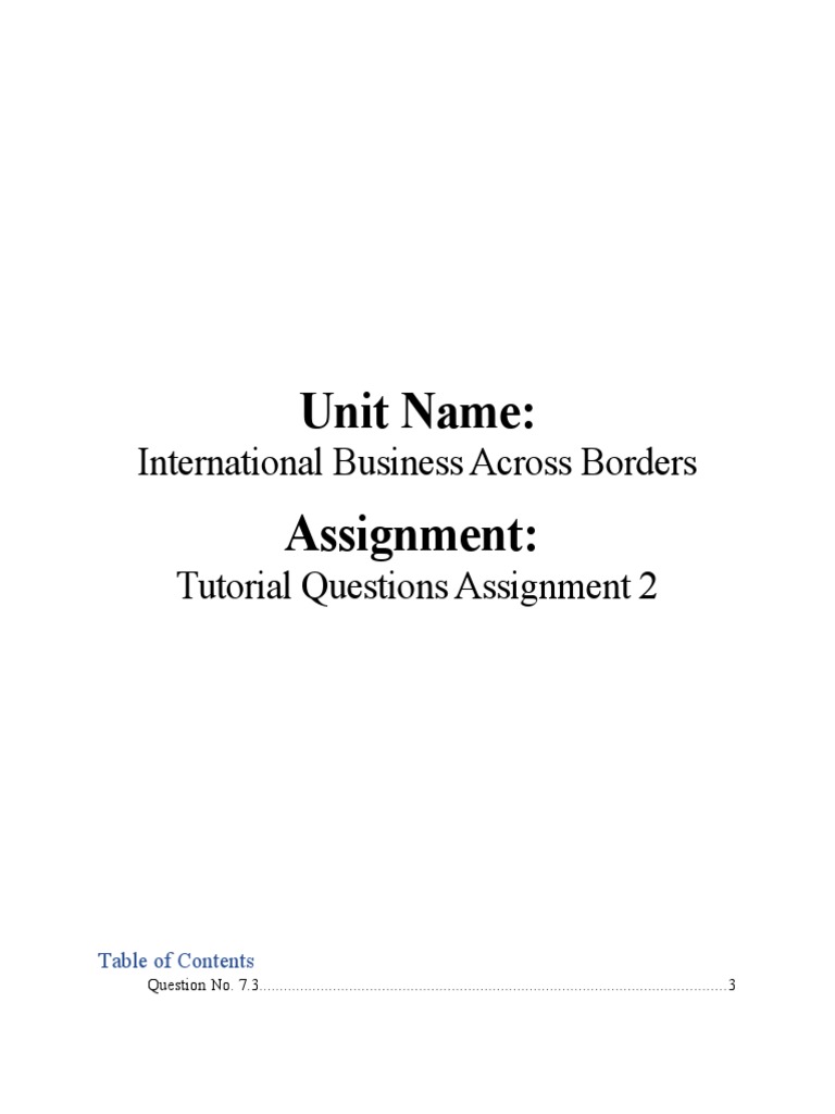 Unit Name: Assignment:: International Business Across Borders Tutorial ...