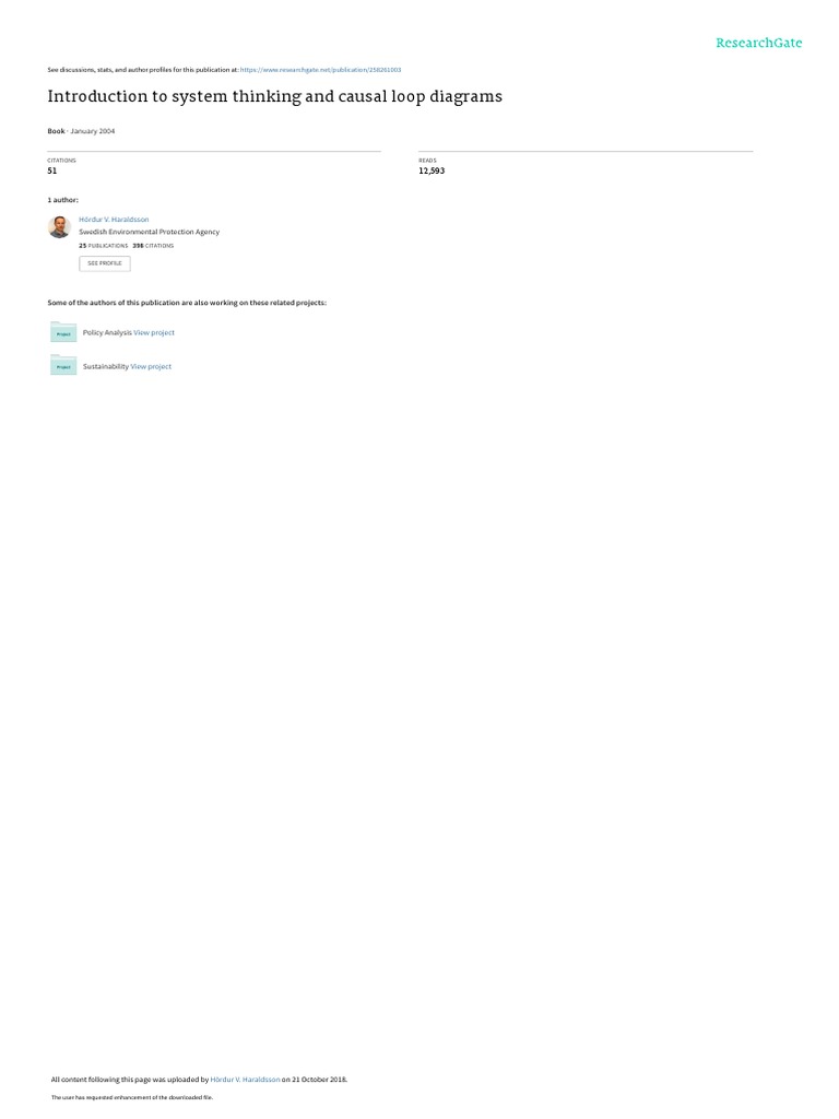 Introduction To System Thinking and Causal Loop Diagrams: Hördur V. Haraldsson | PDF | System ...
