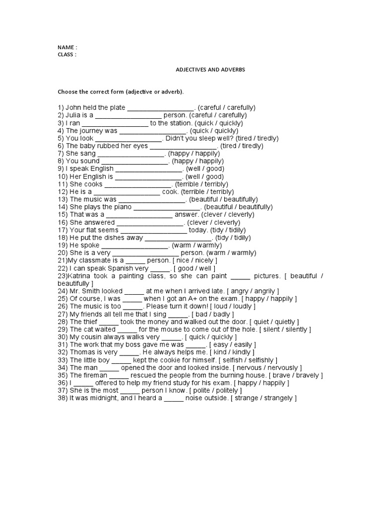 Name: Class: Adjectives and Adverbs | PDF | Adverb | Syntax