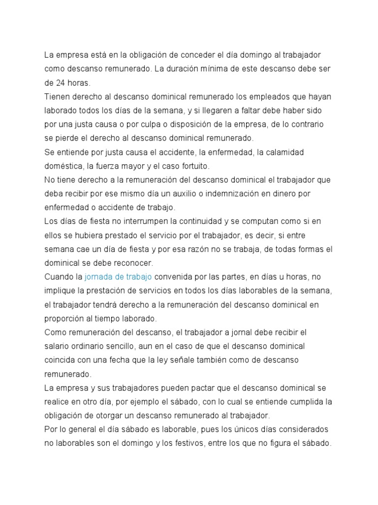 Descanso Dominical Remunerado y Su Remuneración | PDF | Tiempo de ...