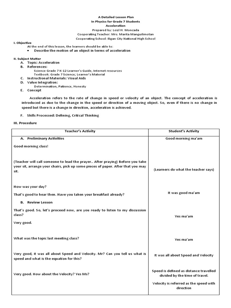 In Physics For Grade 7 Students Acceleration | PDF | Speed | Acceleration