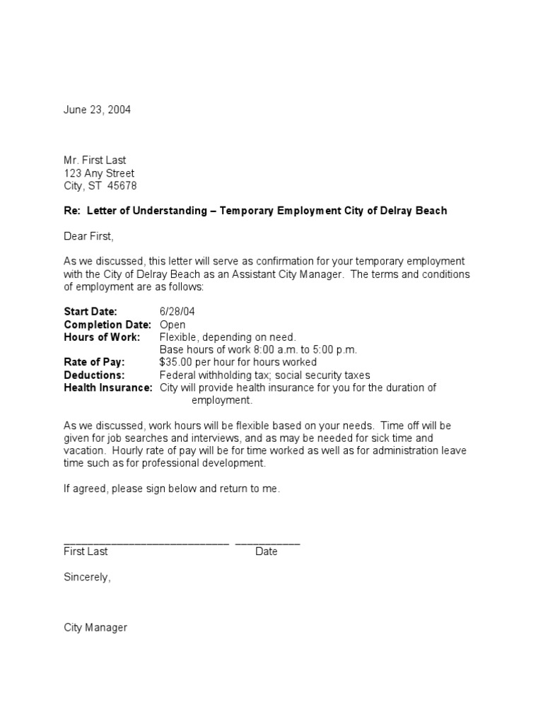Temporary Employment Letter - Delray Beach | PDF