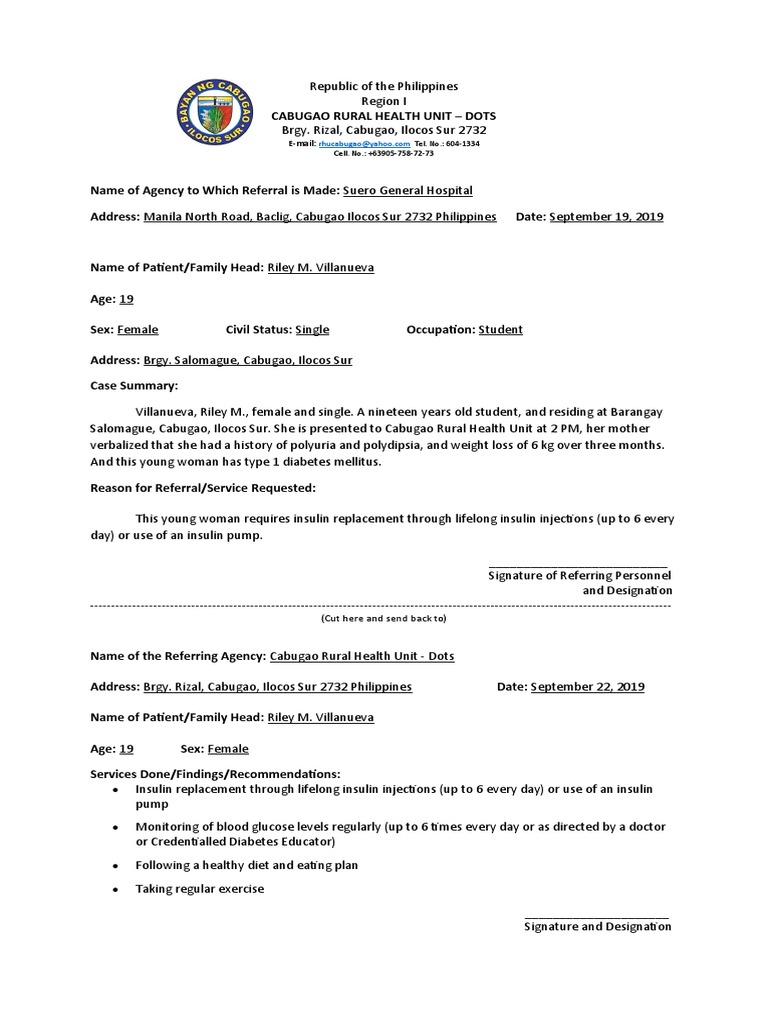 CHN Two-Way Referral Form | PDF | Diabetes | Insulin