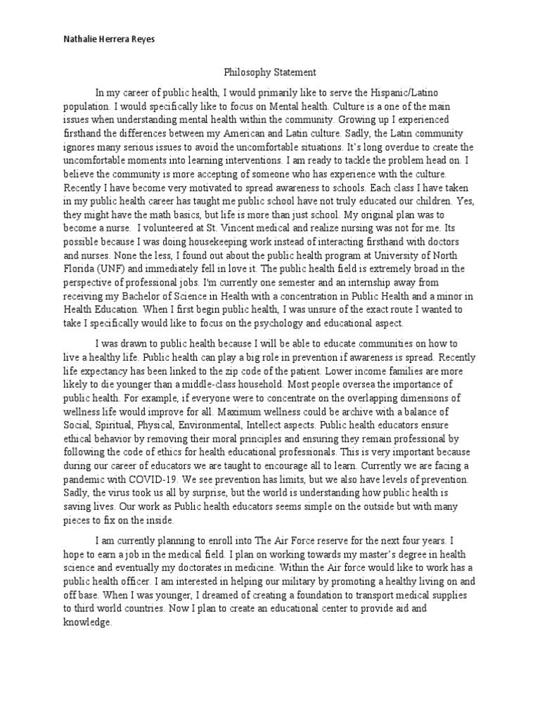 Philosophy Statement | PDF | Public Health | Health Education