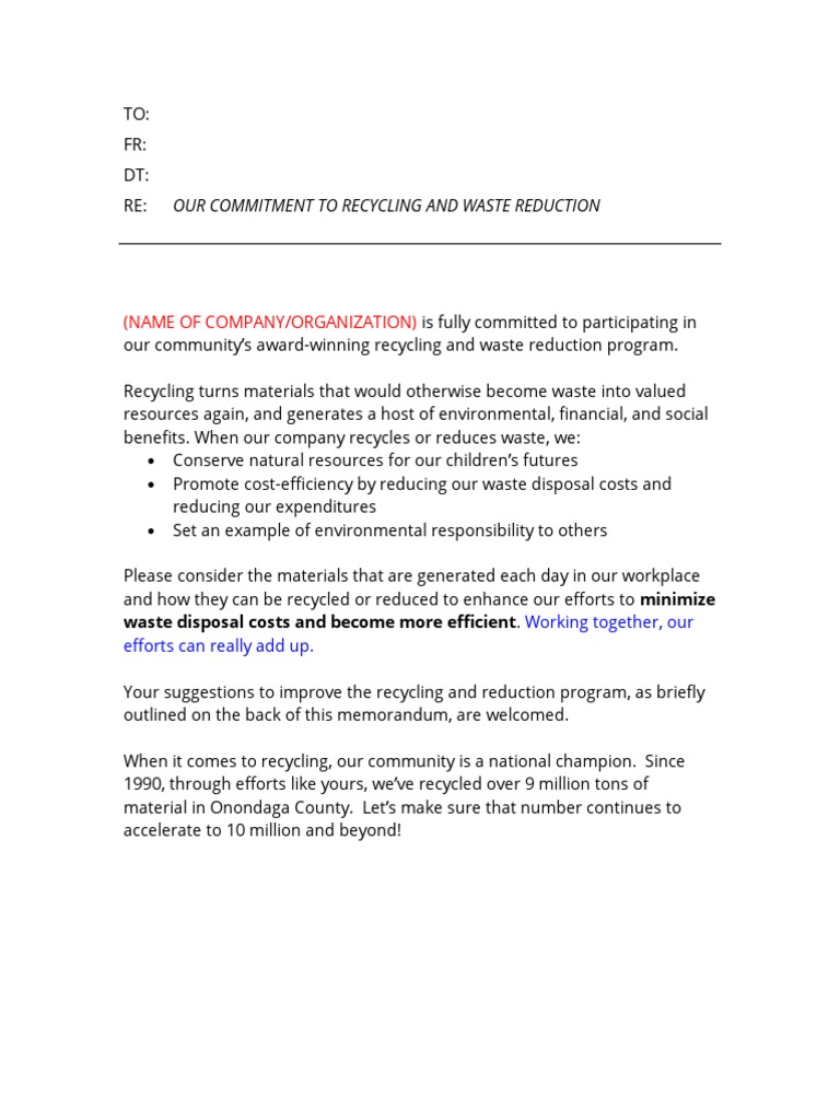 Business Memo 092517 | PDF | Recycling | Waste
