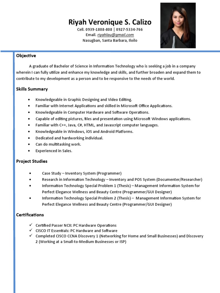 Riyah Veronique Calizo Resume-Marketing | PDF | Graphical User Interfaces | Programmer