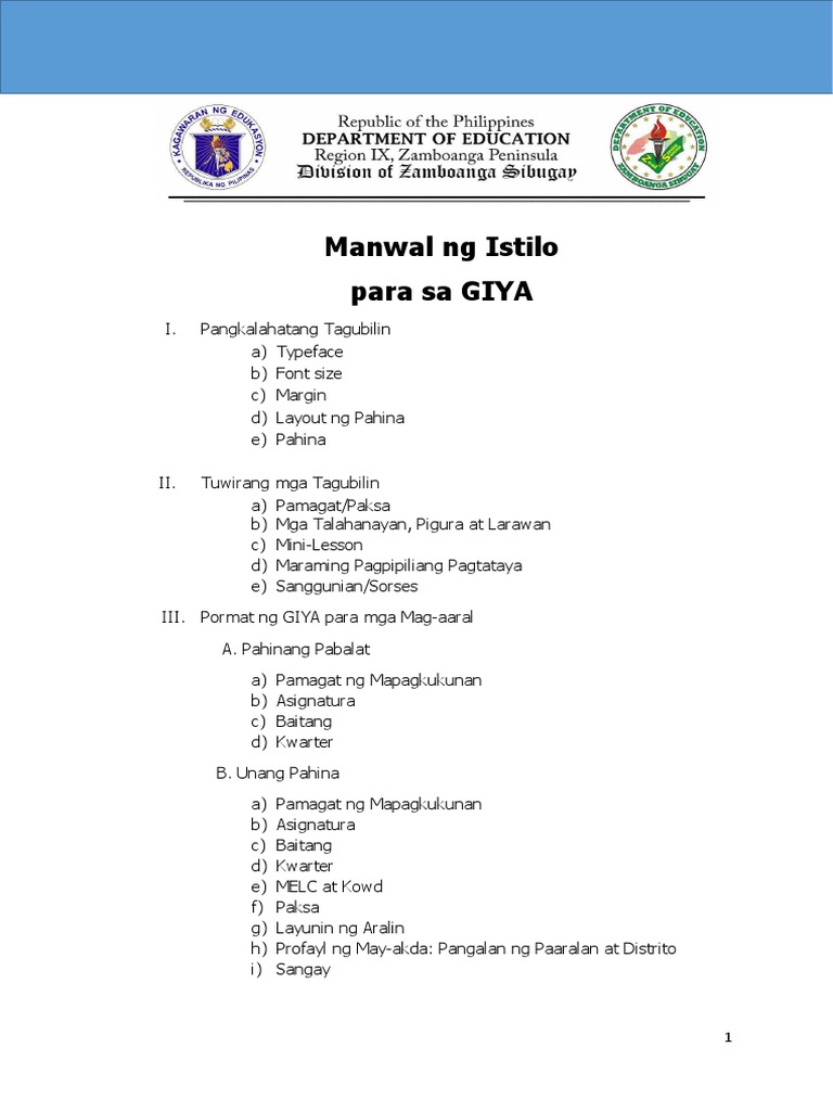 FINAL FILIPINO GIYA MANWAL NG ISTILO NG Zamboanga Sibugay | PDF