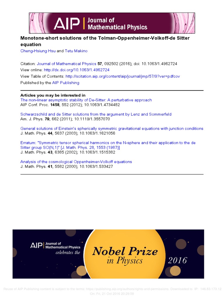 TOV Equation With Lambda | PDF | Physical Cosmology | Theoretical Physics
