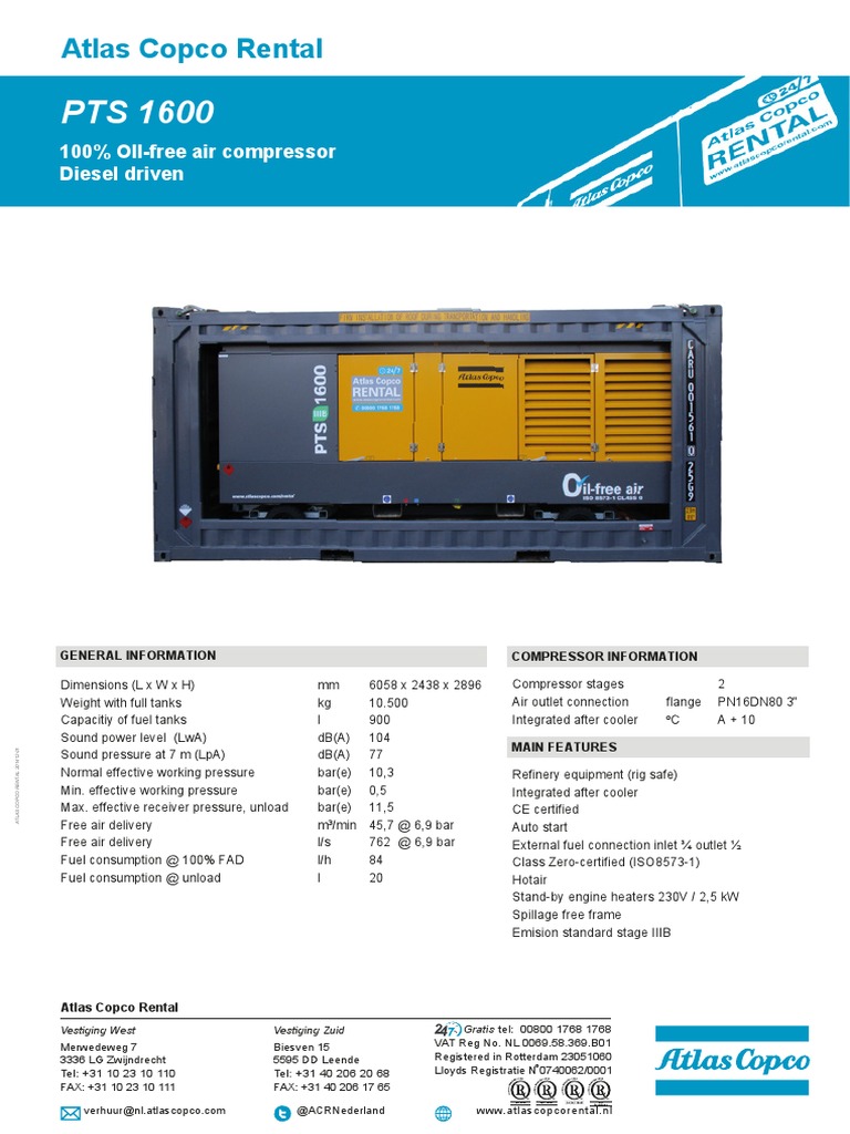 Atlas Copco Rental: 100% Oll-Free Air Compressor Diesel Driven | PDF ...