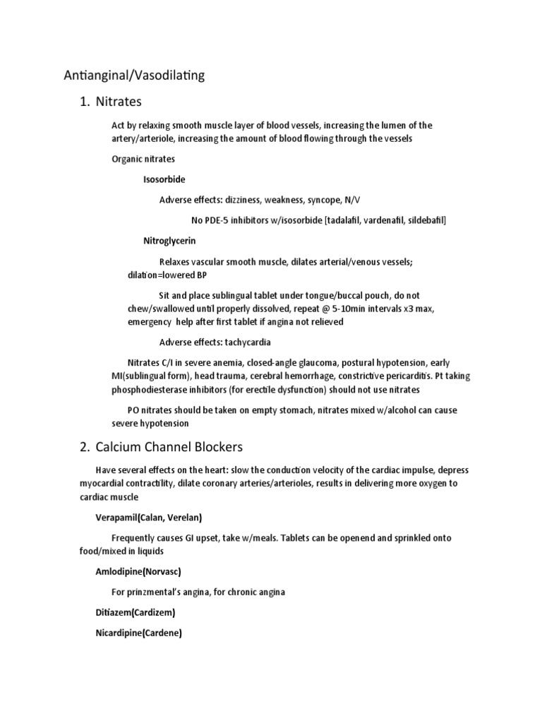 Antianginal/Vasodilating 1. Nitrates: Isosorbide | PDF | Vasodilation ...
