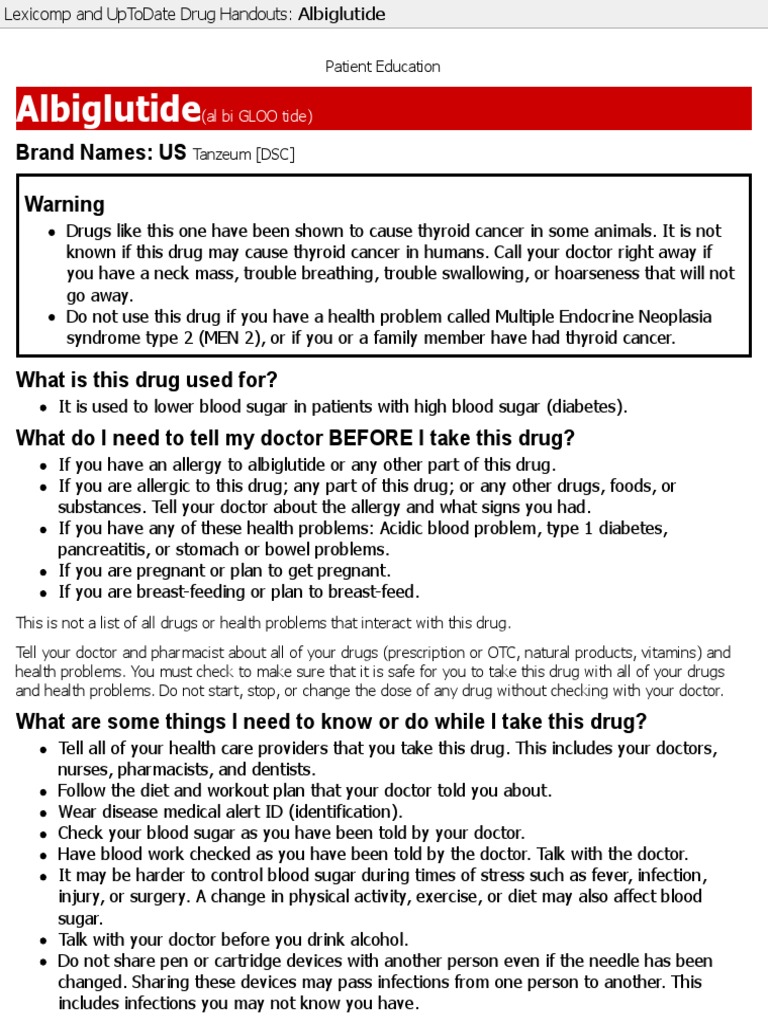 Albiglutide Patient Handout | PDF | Dose (Biochemistry) | Chemistry