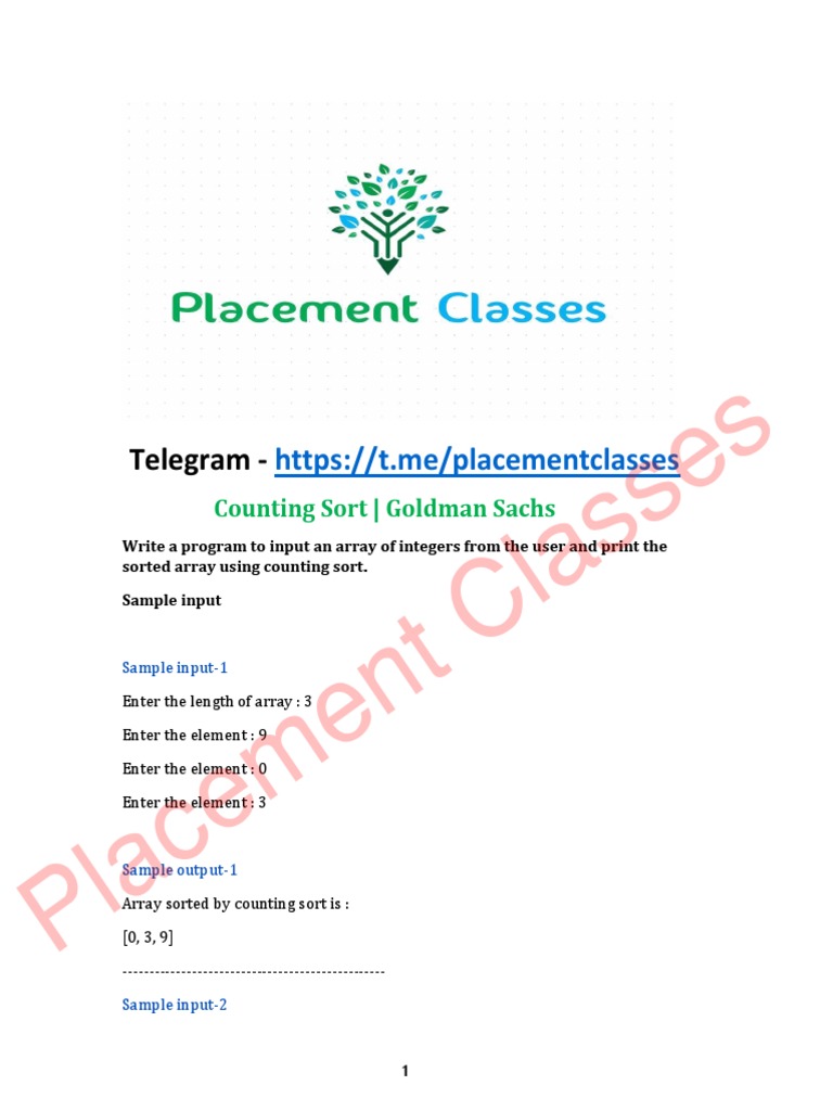 Goldman Sachs Counting Sort Coding Placementclasses Pdf Array Data Structure Mathematical