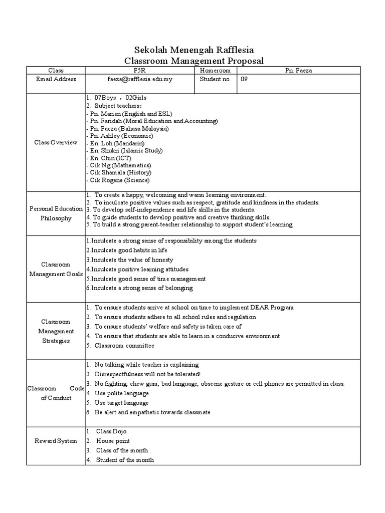 Classroom Management Proposal | PDF | Classroom Management | Classroom