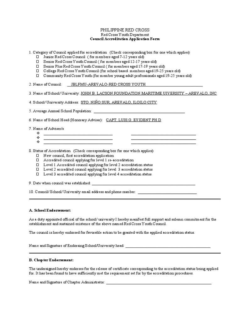 Council Accreditation Application Form: Philippine Red Cross | PDF ...