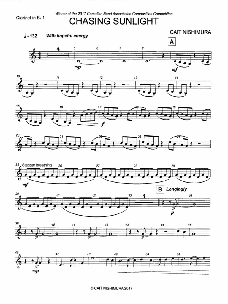 Chasing Sunlight: 1st Clarinet | PDF