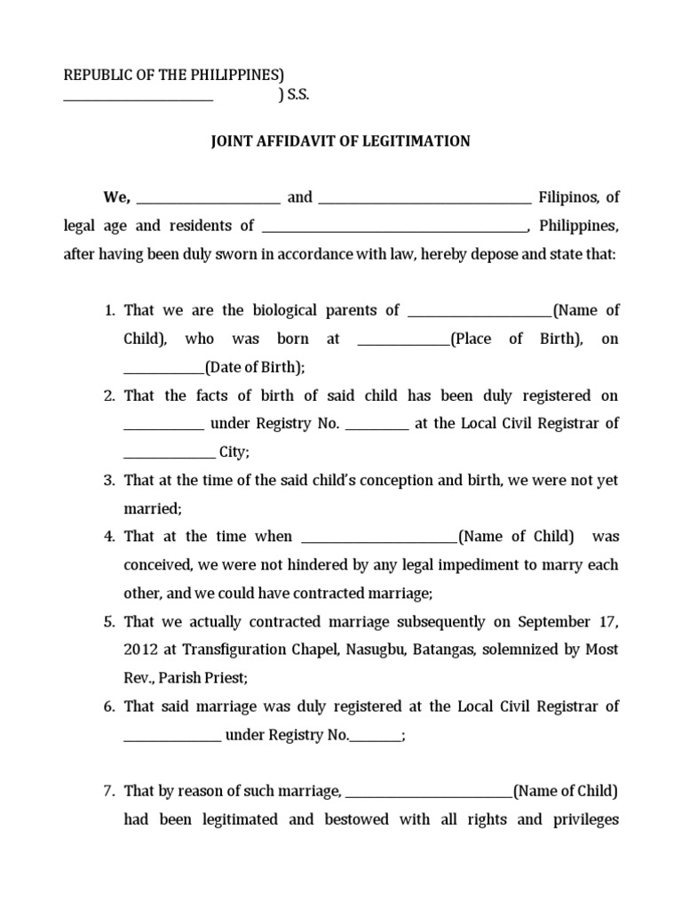 Affidavit of Legitimation | PDF | Affidavit | Kinship And Descent