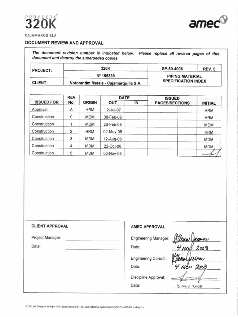 SP-50-4006 R5 (Piping Material Specification Index) - 4382-5 | PDF