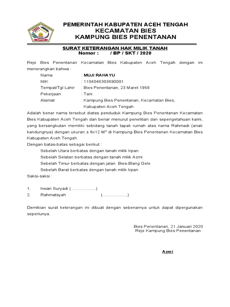 Surat Keterangan Hak Milik Tanah PDF Surat Keterangan Hak Milik Tanah PDF